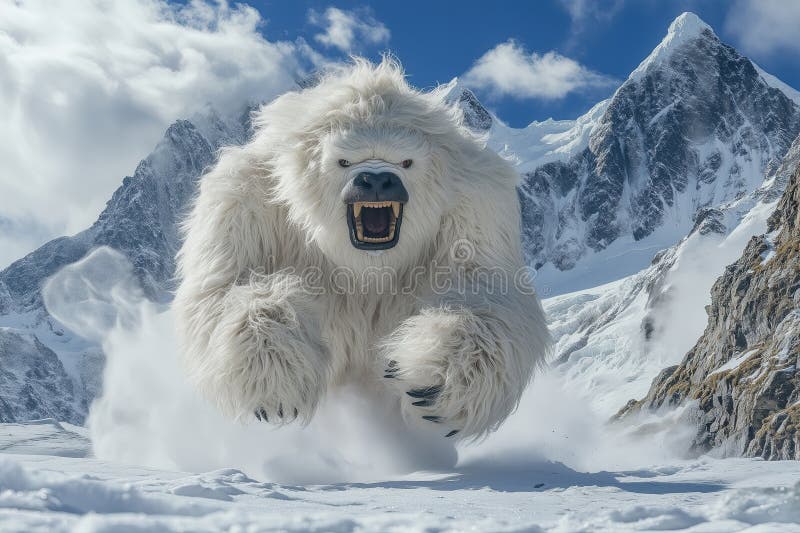 Charging Yeti Running To You on the Snow Stock Image - Image of wild ...