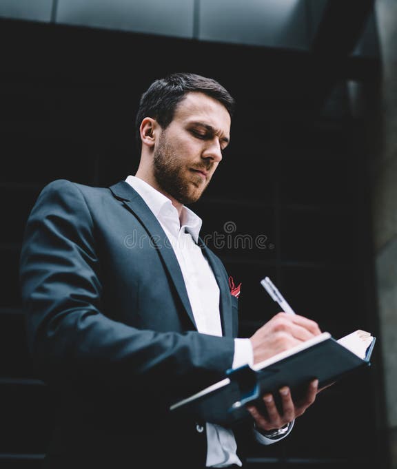 Charismatic Boss Writing Notes in Street Stock Image - Image of ...