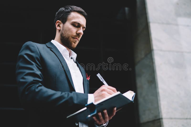 Charismatic Boss Writing Notes in Street Stock Image - Image of company ...