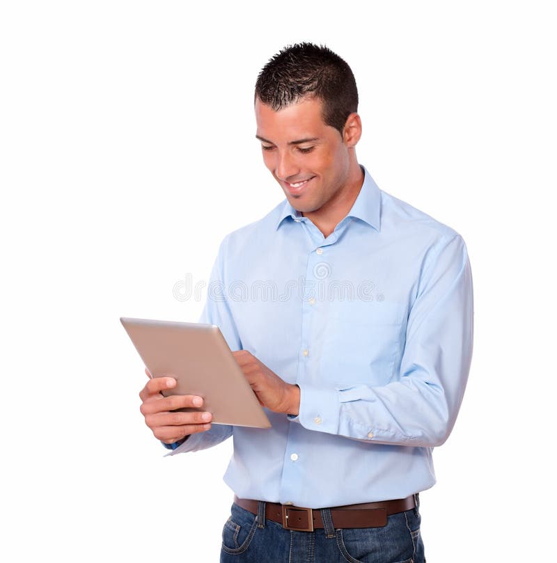 Cute Guy Working with His Tablet Pc Stock Image - Image of businessman ...