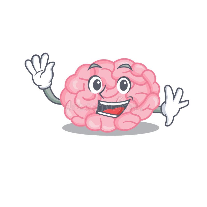 A Charismatic Human Brain Mascot Design Style Smiling and Waving Hand ...