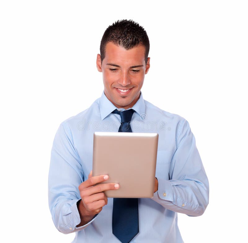 Charismatic Latin Man Using His Tablet Pc Stock Image - Image of ...