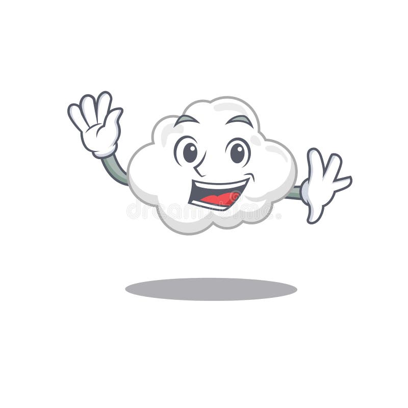 A Charismatic White Cloud Mascot Design Style Smiling and Waving Hand ...