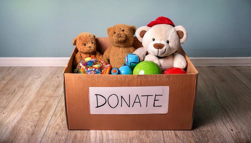 Charitable Giving: a Box of Donated Toys for Children in Need Stock ...