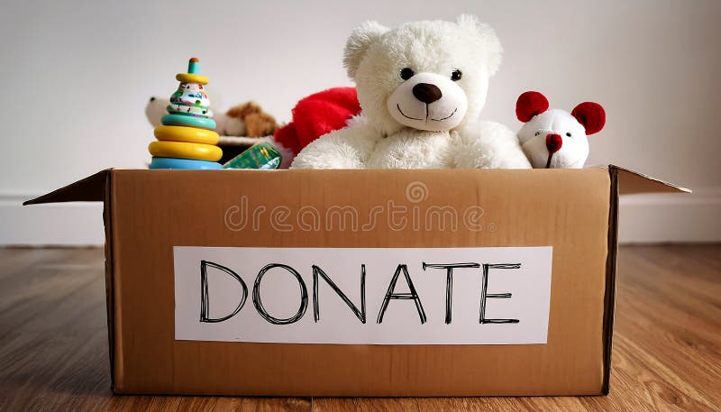 Charitable Giving: a Box of Donated Toys for Children in Need Stock ...