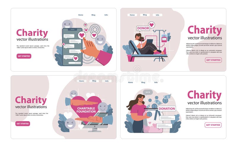 Charity and Charitable Foundation Web Banner or Landing Page Set. Stock ...