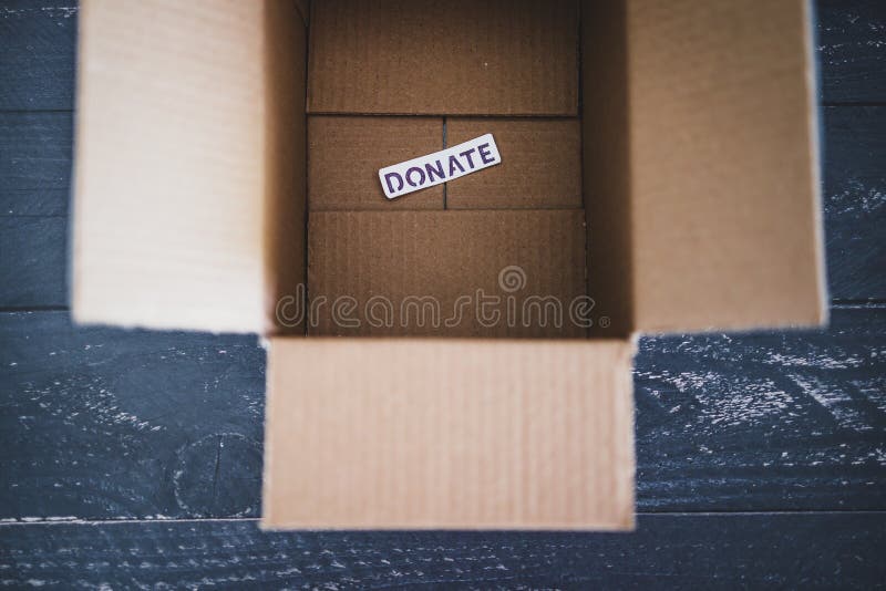 Charity Donation and Decluttering, Empty Box with Donate Label Ready To ...