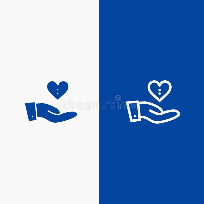 Charity, Donation, Giving, Hand, Love Line and Glyph Solid Icon Blue ...