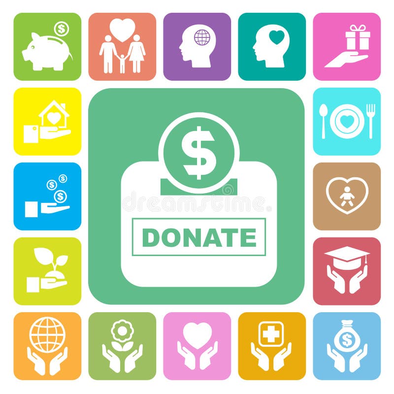 Charity and Donation Icons Set Stock Vector - Illustration of graphic ...
