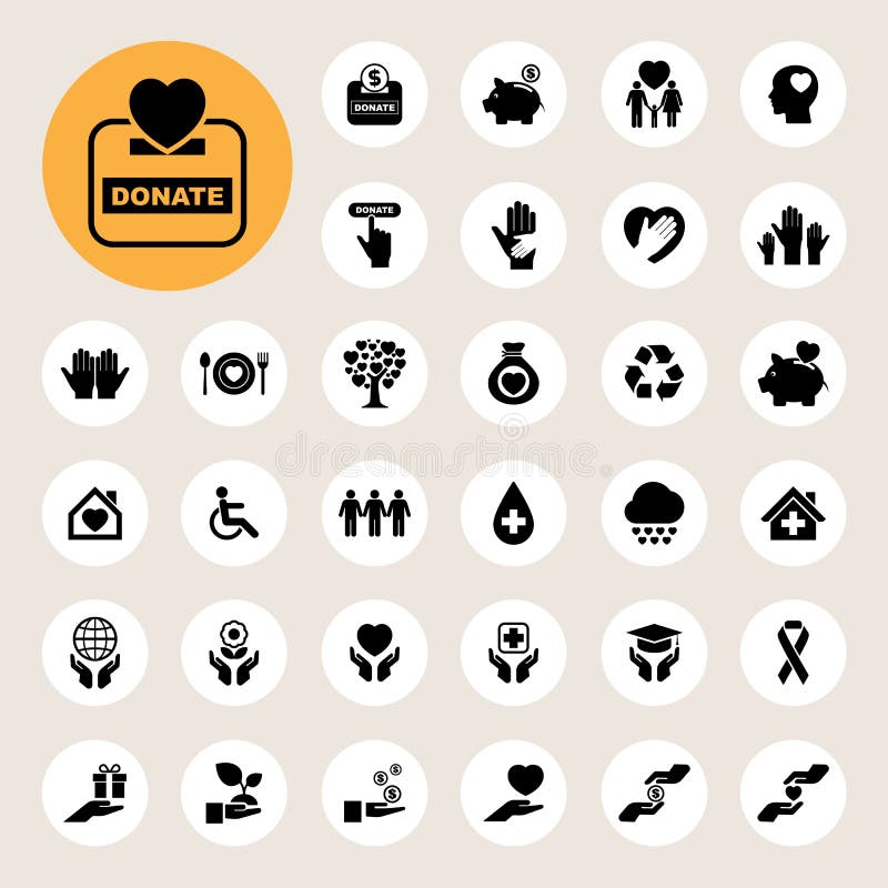 Charity and Donation Icons Set Stock Vector - Illustration of graphic ...