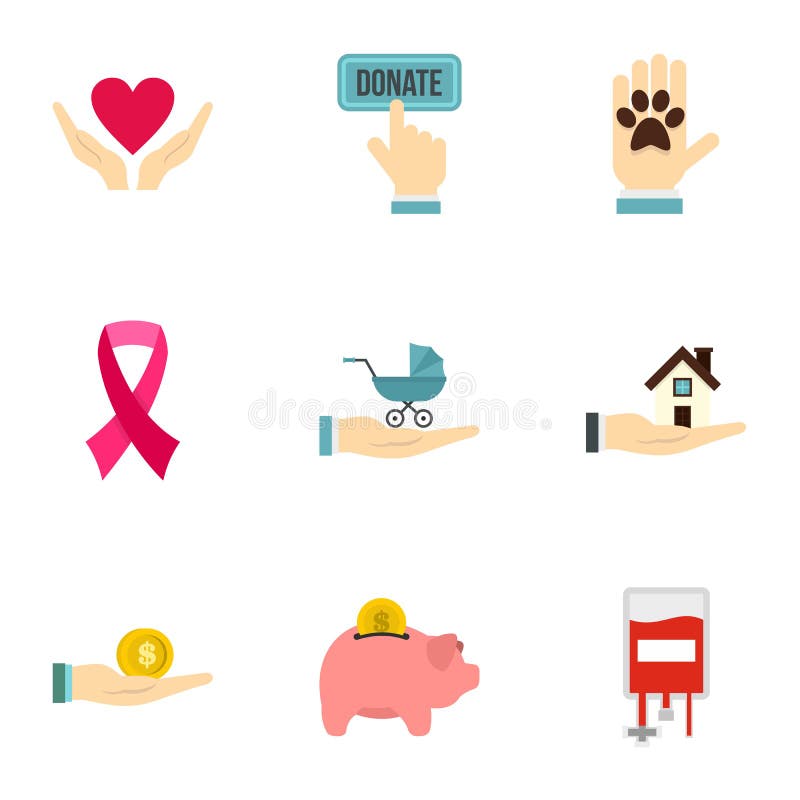 Charity Donation Organization Icons Set Flat Style Stock Vector ...