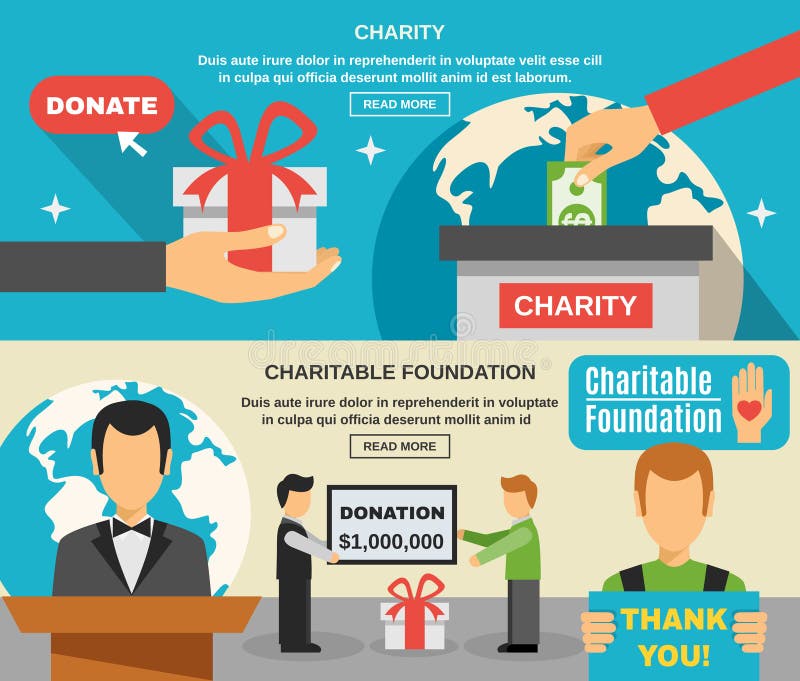 Charity and Donations Banners Set Stock Vector - Illustration of ...