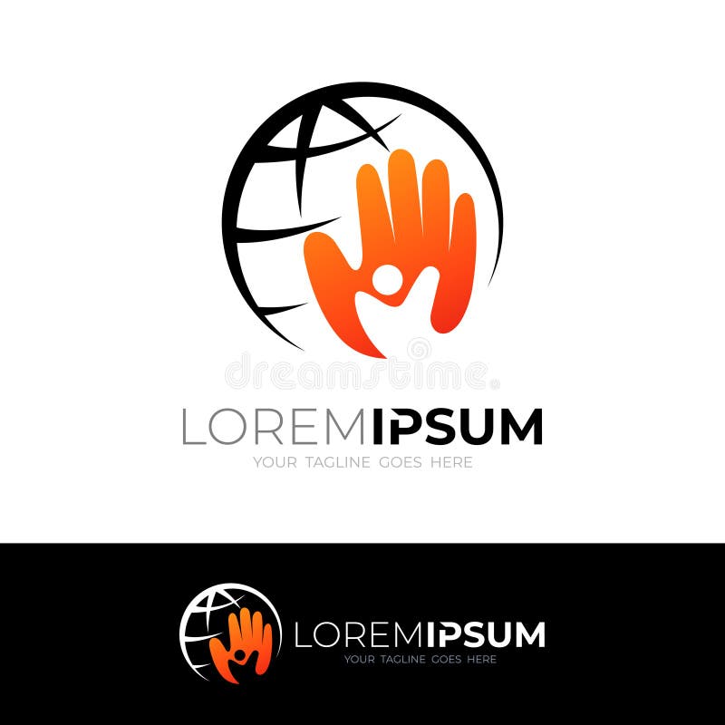 Charity Logo with Globe and Hand People, Simple Style Stock Vector ...