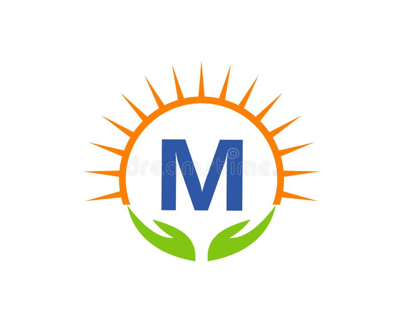 Charity Logo with Hand, Sun and M Letter Concept. Letter M Charity Logo ...