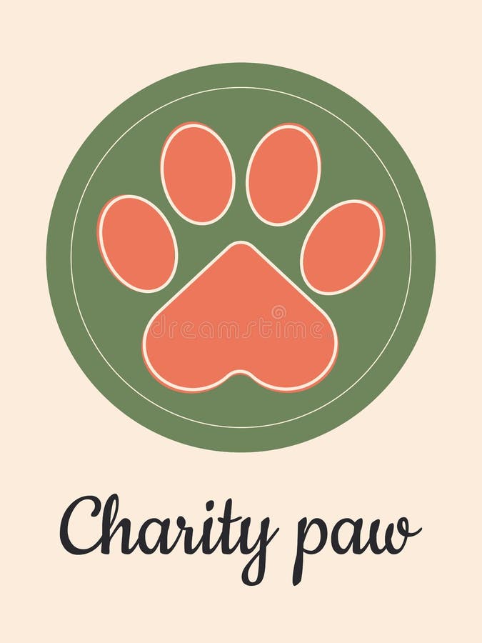 Charity Paw. Paw of a Cat or Dog on a Pink Vertical Banner. Animal Care ...