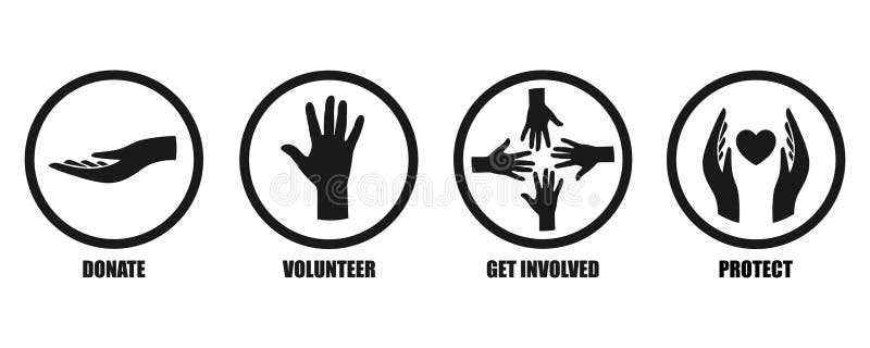 Charity Symbols Pack Donate, Volunteer, Get Involved, Protect on White ...