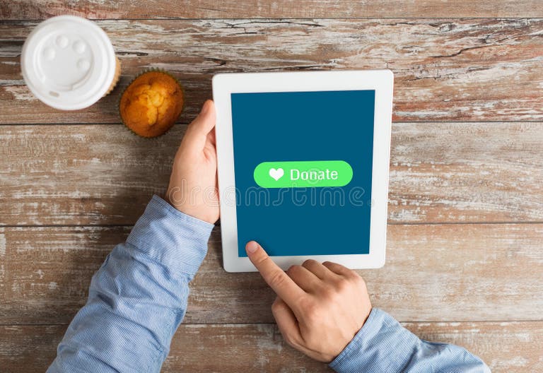 Close Up of Hand with Donate Icon on Tablet Pc Stock Image - Image of ...
