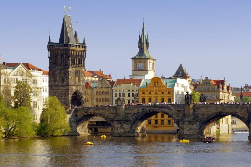 Charles Bridge stock photo. Image of domes, clock, arch - 19301608