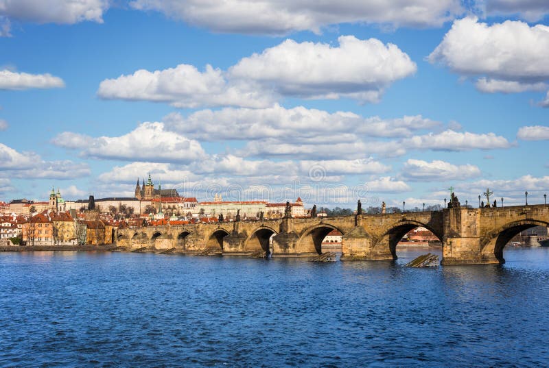 Charles Bridge with Castle in the Background, Prague Stock Photo ...