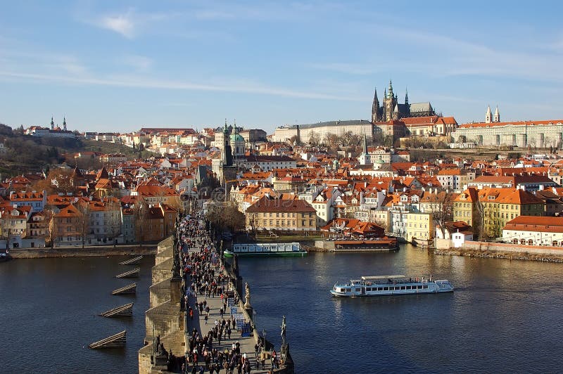 Charles Bridge, View from the Tower. Prague, Czechia Stock Photo ...