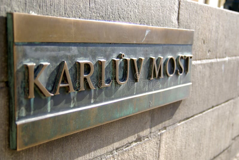 Charles Bridge name board. stock image. Image of karluv - 60821277