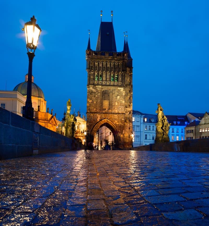 Charles Bridge at night stock image. Image of charles - 33976055
