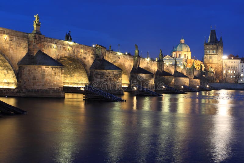 Charles Bridge at night stock image. Image of charles - 37639087