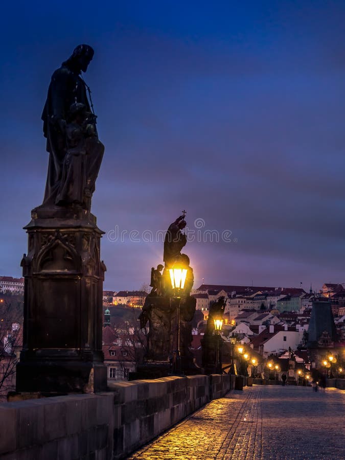 Charles Bridge at night stock photo. Image of monument - 89439424