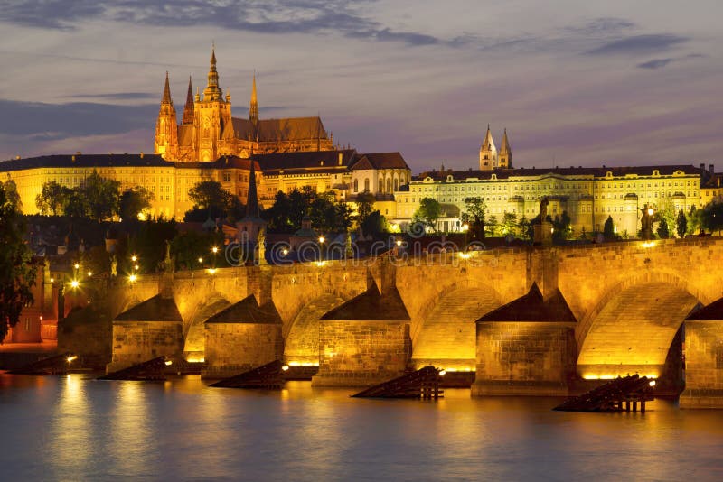 Charles Bridge at Night. Prague Stock Image - Image of europe, capital ...