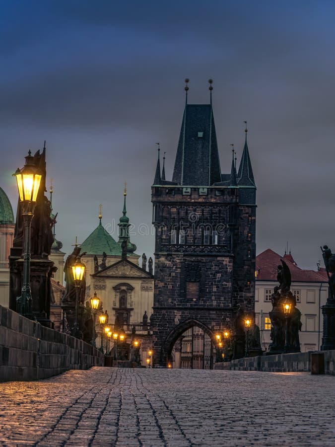 Charles Bridge at Night, Prague Stock Image - Image of republic ...