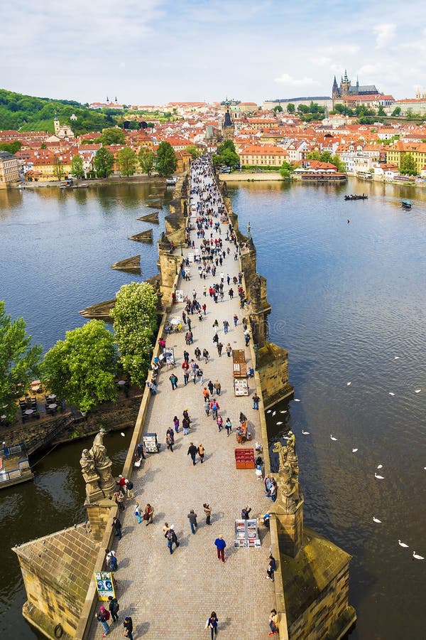 Charles Bridge in Prague. Bird S-eye View Editorial Photo - Image of ...