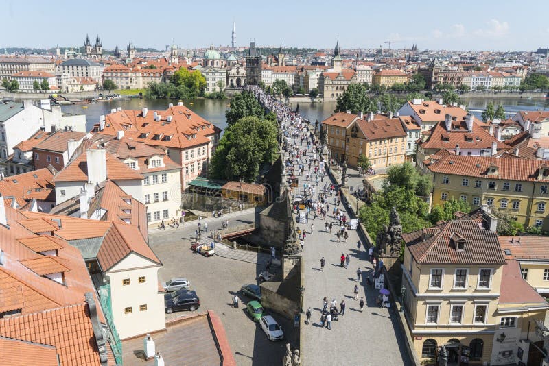 Charles Bridge View in Prague Editorial Stock Image - Image of building ...