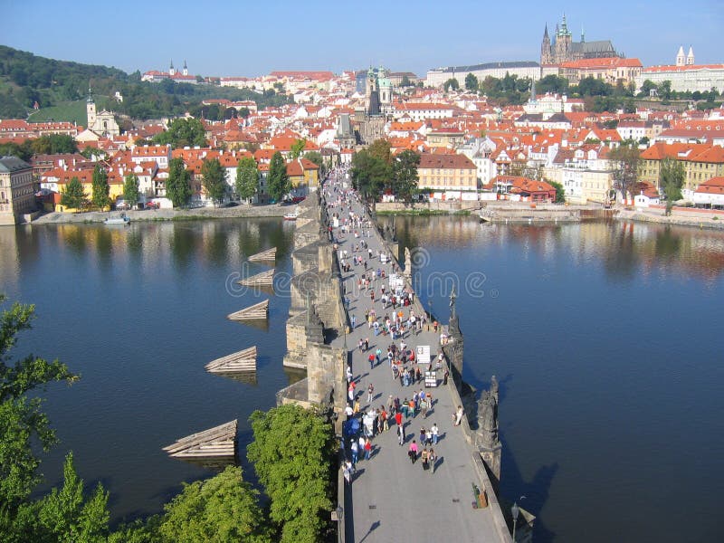 Charles Bridge, View from the Tower. Prague, Czechia Stock Photo ...