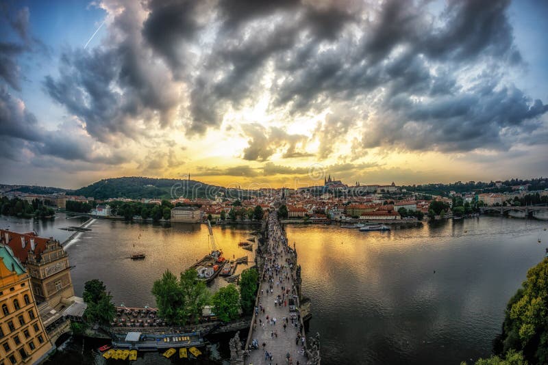 Charles Bridge View from the Tower Stock Photo - Image of river, czech ...