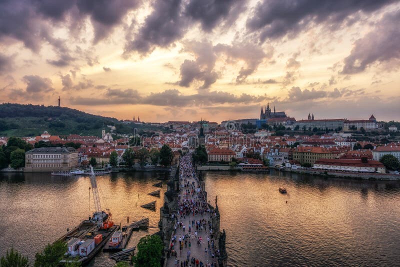 Charles Bridge View from the Tower Stock Image - Image of deck ...