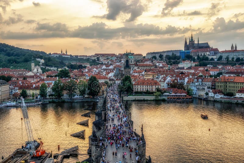 Charles Bridge View from the Tower Editorial Stock Image - Image of ...