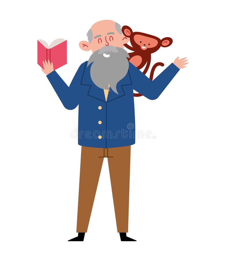 Charles Darwin with a Book and Monkey Stock Vector - Illustration of ...