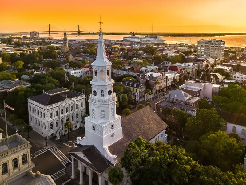 Charleston, SC Skyline during Sunset Stock Image - Image of landmark ...