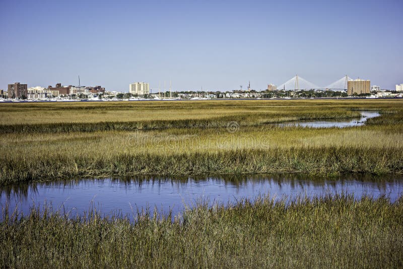 Charleston South Carolina Skyline View Across River Stock Image - Image ...