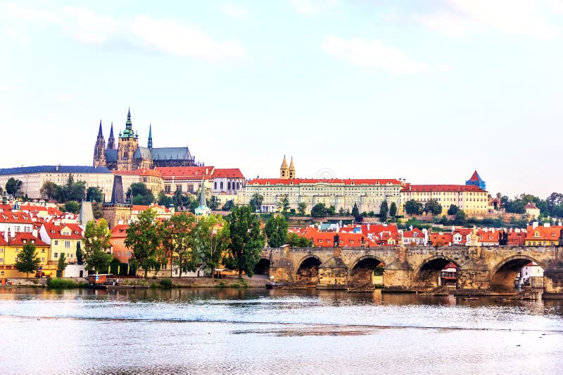 Charlse Bridge and Vltava River View with Prague Castle on the B Stock ...