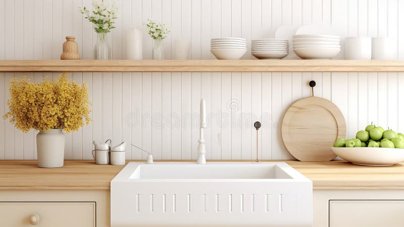 Charm White Kitchen Backsplash Stock Illustration - Illustration of ...