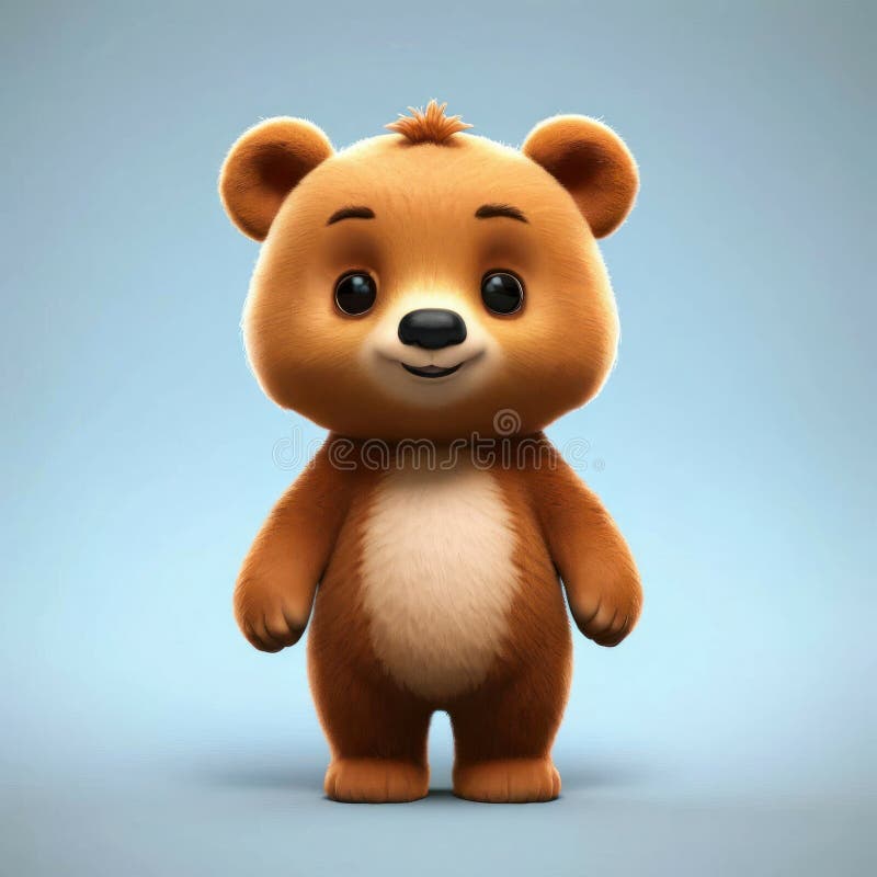 Adorable Cartoon Bear Standing Cheerfully on a Light Blue Background ...