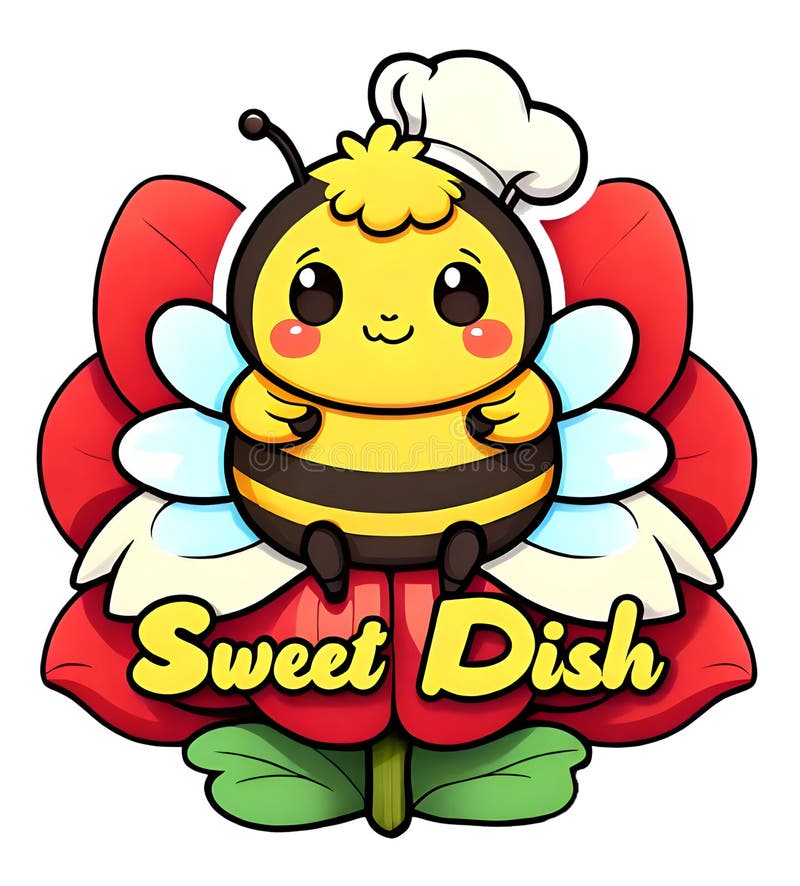 AI-Generated Adorable Chef Bee on Flower with Sweet Dish Text Stock ...