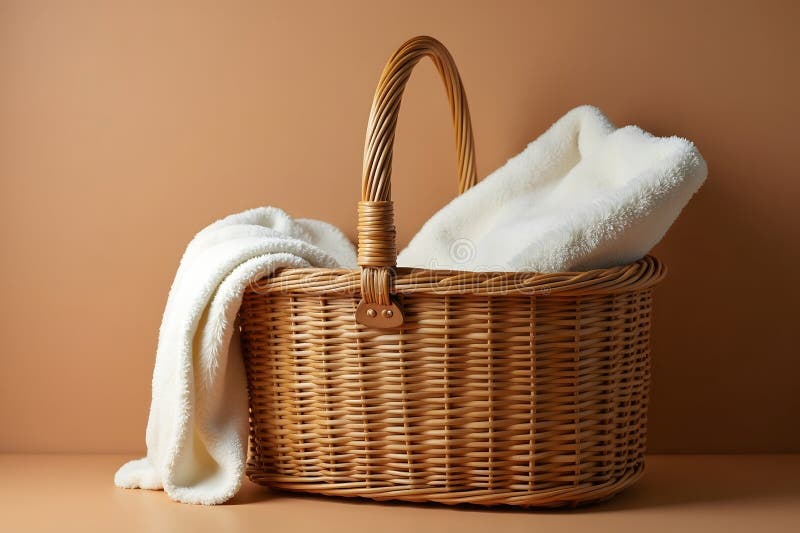 Wicker Laundry Basket with Soft White Towel - Home & Spa Decor, AI ...