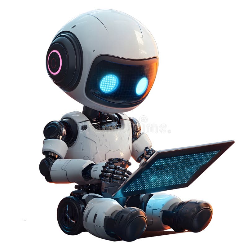 Charming AI Robot Using a Digital Tablet in a Playful Environment Stock ...
