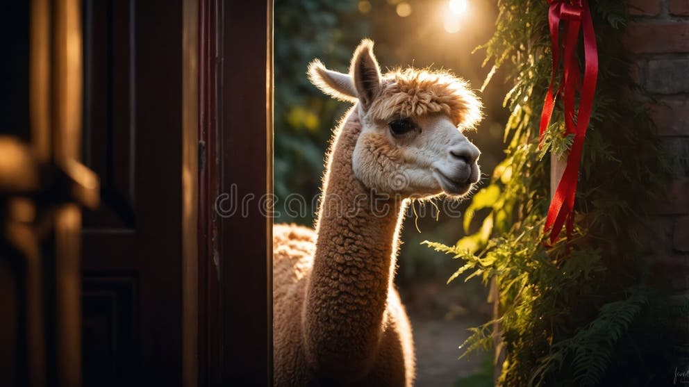 Golden Alpaca Silhouette at Sunset, Near Doorway Stock Illustration ...