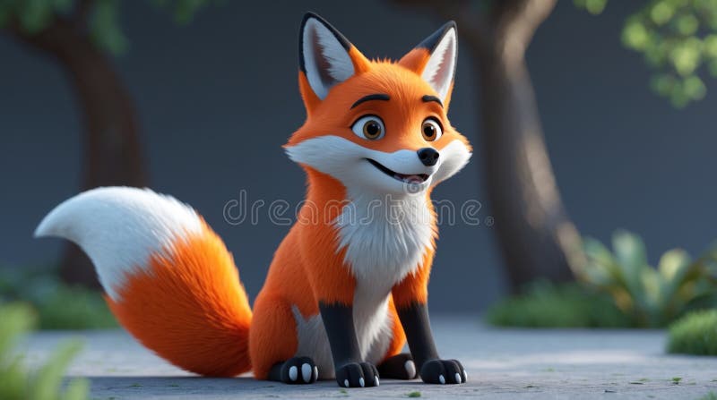 Charming Animated Fox in a Serene Forest Setting Stock Illustration ...