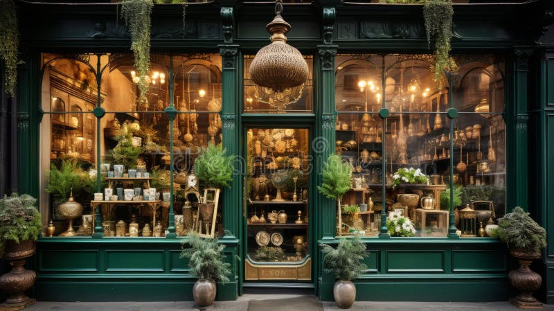 Charming Antique Shop Facade Adorned with Luxurious Interior Decor ...
