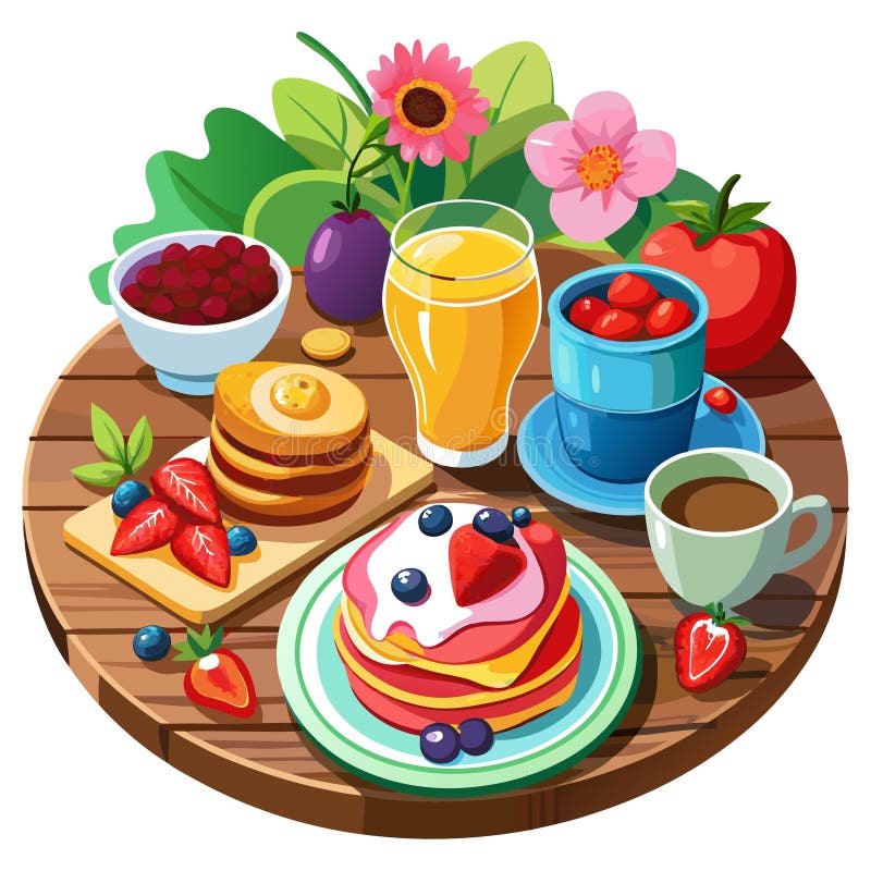 Charming Arrangement Breakfast Items Featuring Colorful Fluffy Crispy ...