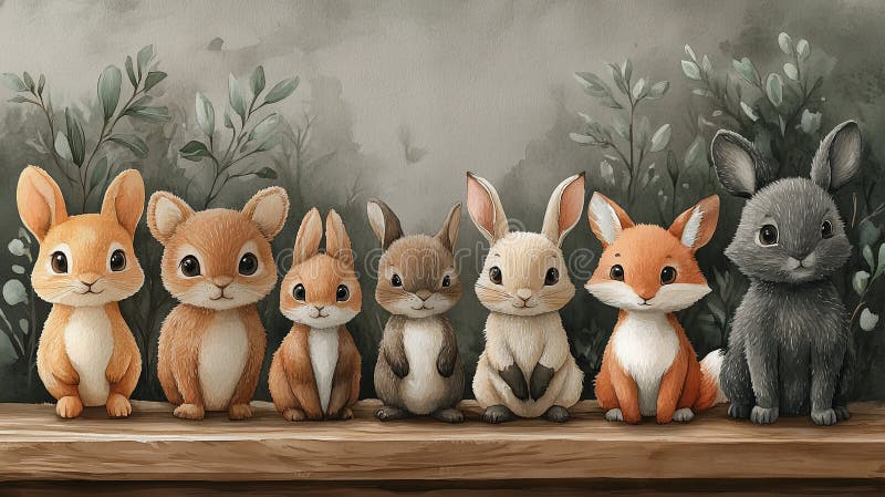 A Charming Array of Cute and Colorful Rabbits is Lined Up Neatly in a ...